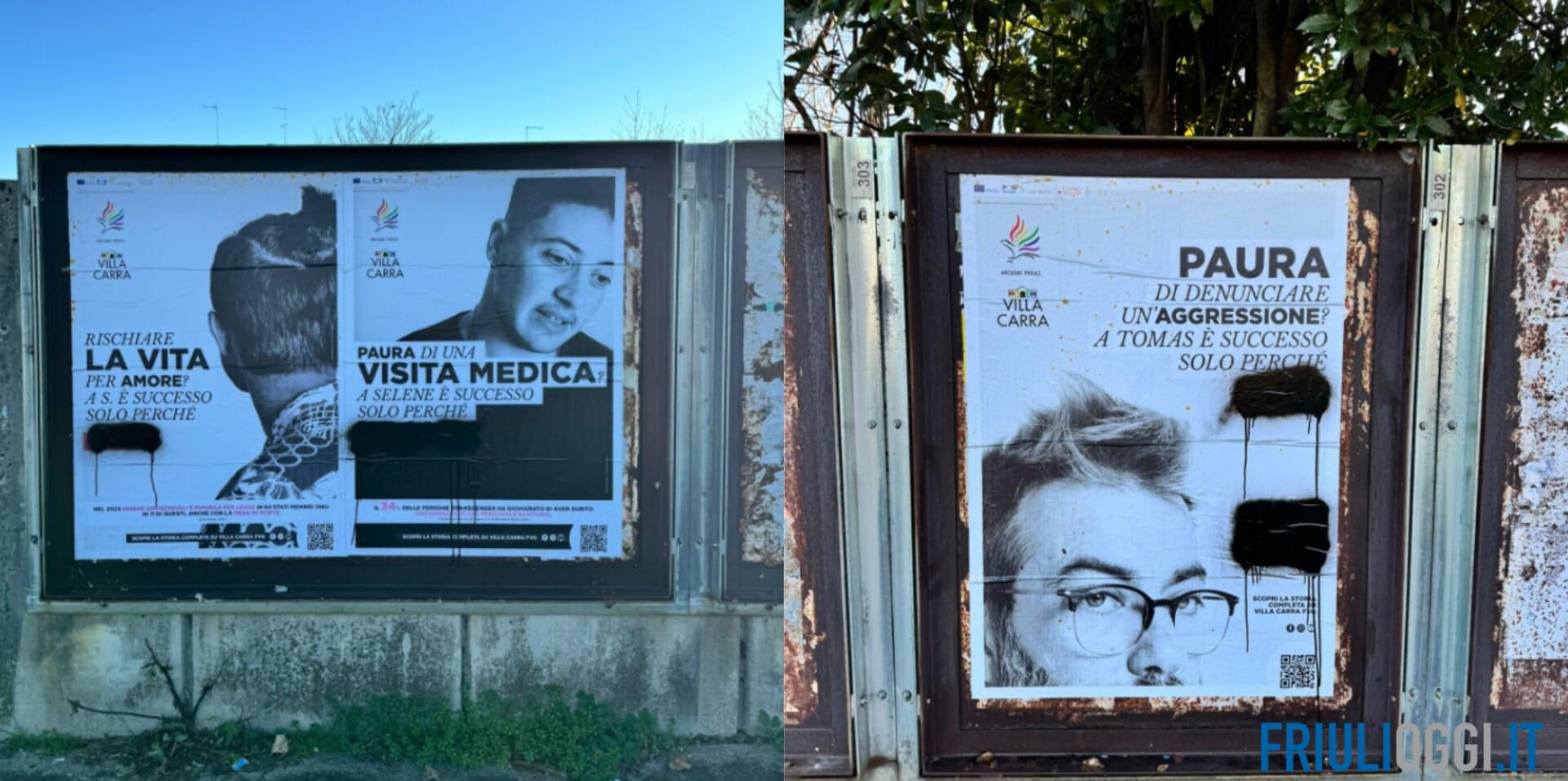 Cartelloni imbrattati a Udine, spariscono le parole "Gay", "Bisessuale" e "Trans"