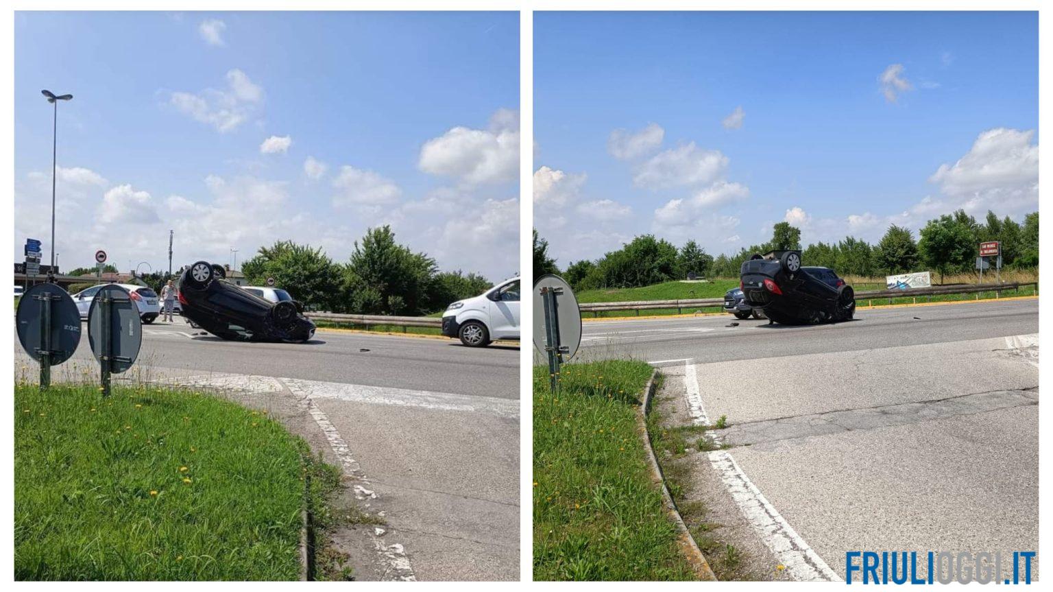 Incidente sul ponte del Tagliamento, auto si ribalta
