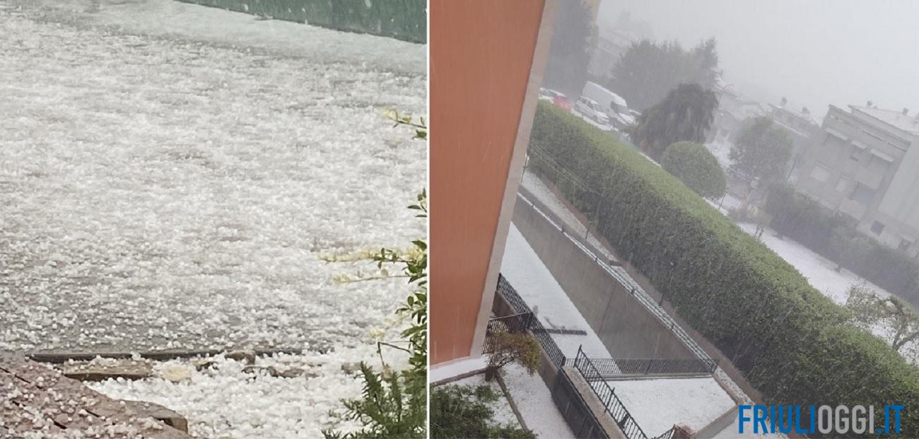 Maltempo, grandine a Pordenone: nubifragio e strade imbiancate